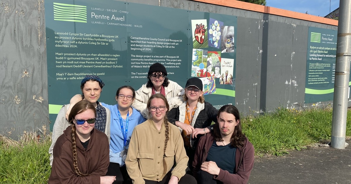 Art students showcase work on Pentre Awel development hoardings | Coleg ...